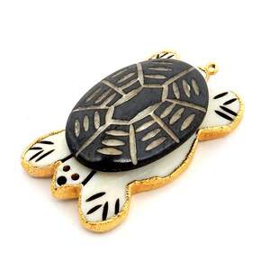 Carved Bone Turtle Pendant With 24K Gold Electroplated Edge and Bail ...