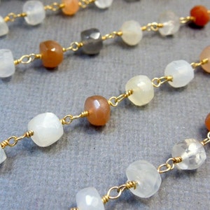 Moonstone Chain-- Multicolored Moonstone on Gold Plated Wired Wrapped ...