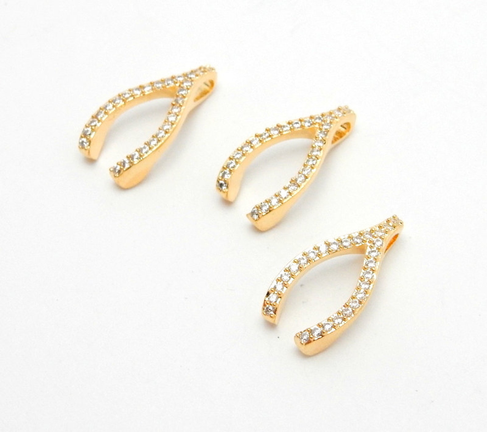 Wishbone Charm Gold Plated Wishbone Pendant With CZ - Etsy