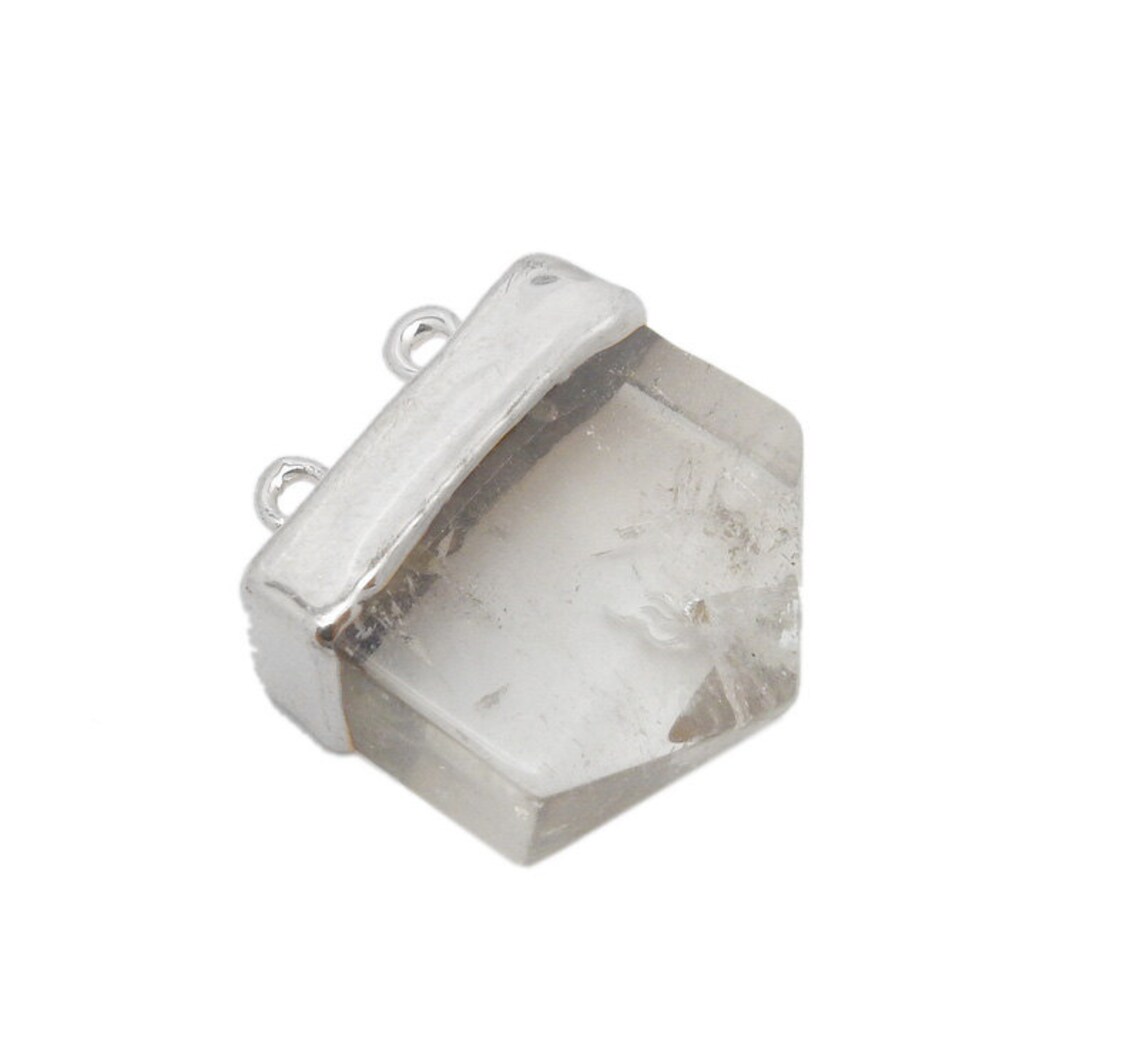 Crystal Quartz Shield Double Bail Pendant With Electroplated Silver Cap ...