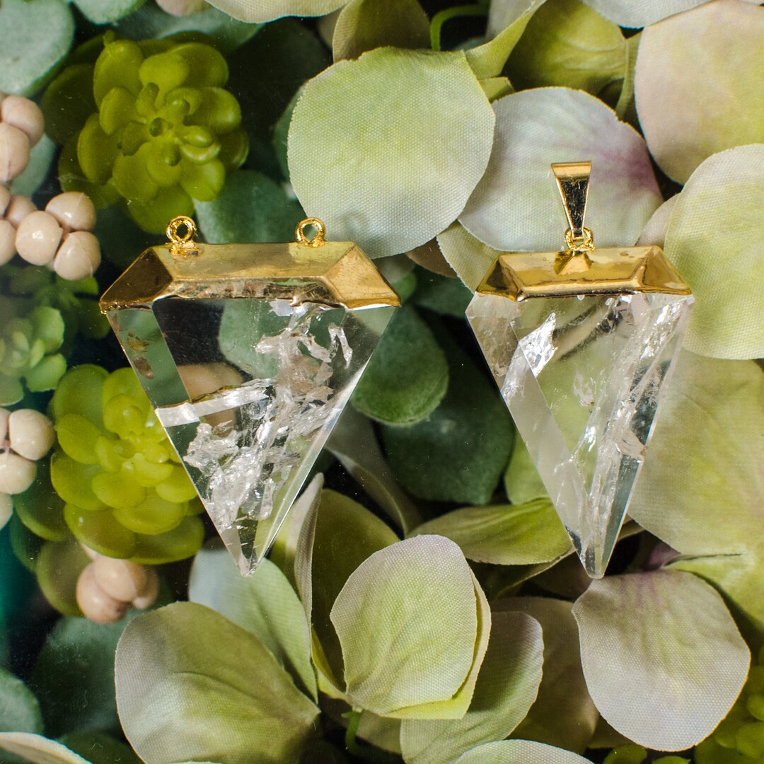 Crystal Quartz Diamond Charm Pendant - Gold Plated - Double or Single ...