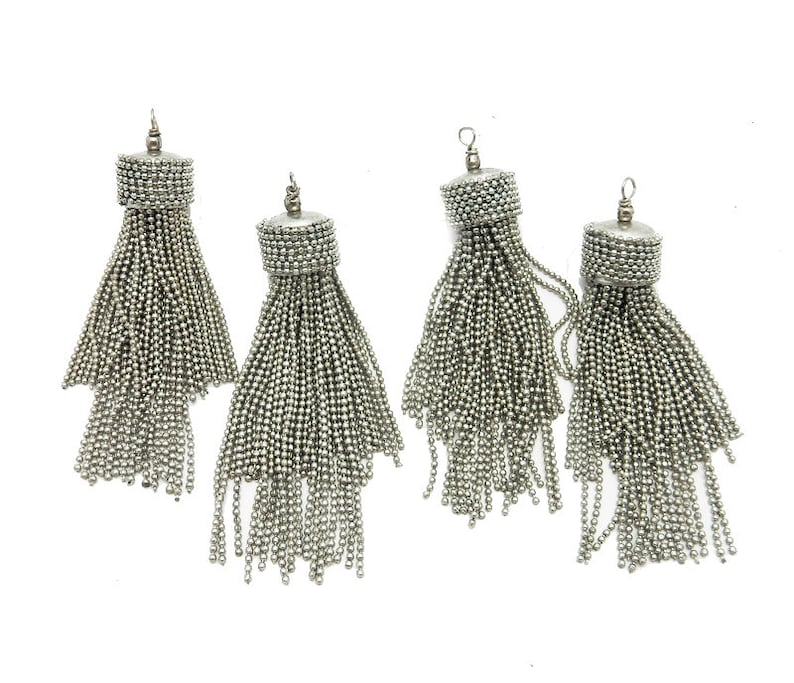 Tassel Silver Toned Brass Chain Tassle With Chain Cap and Wire Wrapped ...