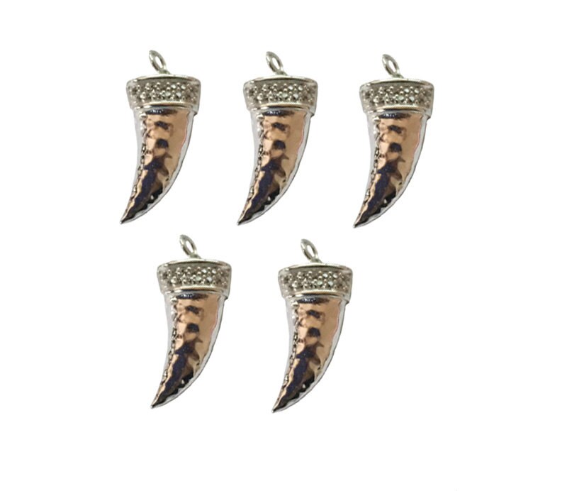 Silver Rhinestone Horn -- Petite Sterling Silver Horn Pendant With ...