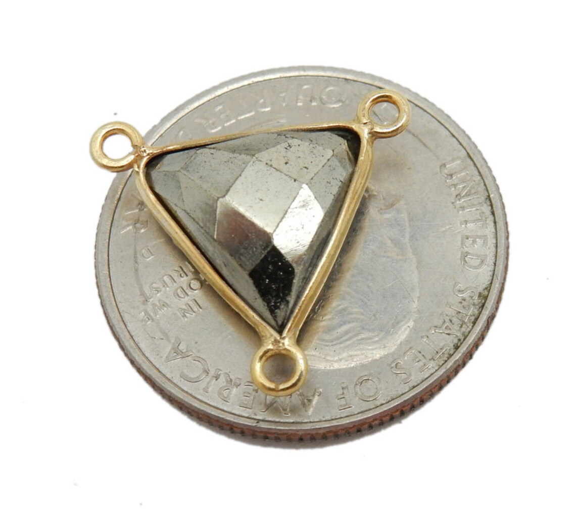 Pyrite Station Triangle Triple Bail Connector - 15mm Gold Over Sterling ...