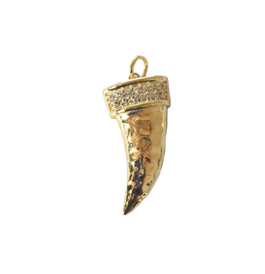 Gold Rhinestone Horn -- Petite Gold Vermeil Horn Pendant With ...