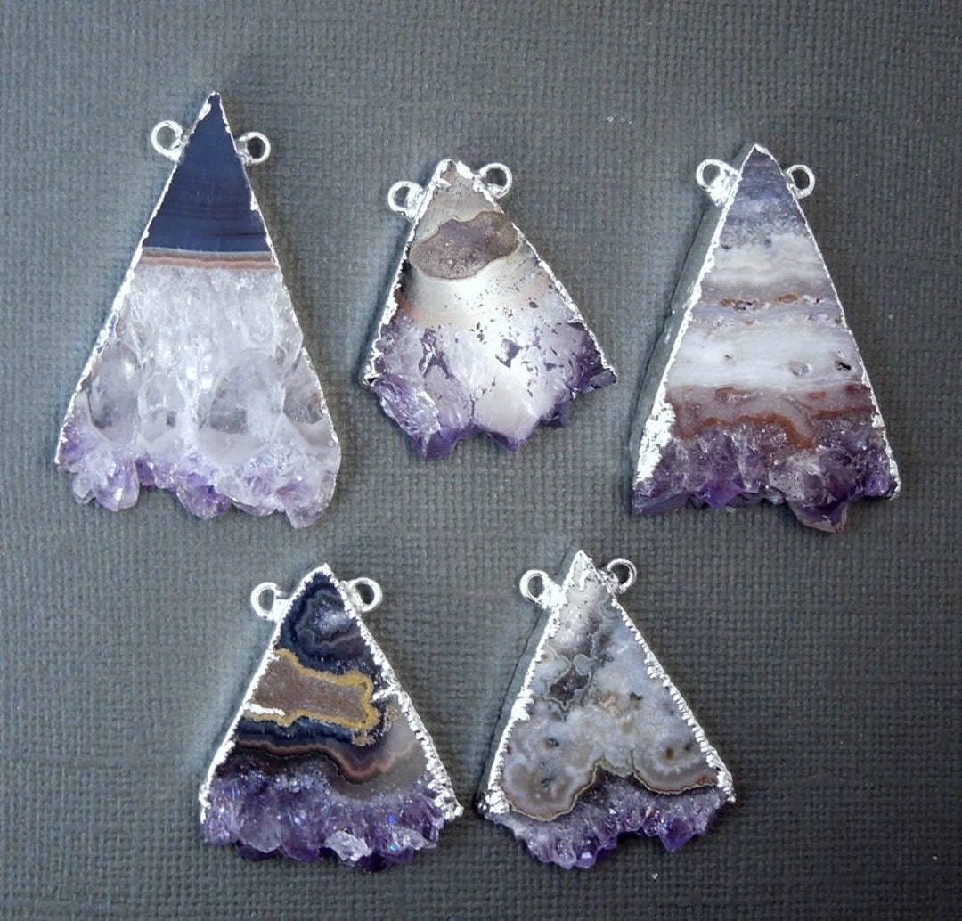 Amethyst Triangle Slice Silver Electroplated Edge and Double Bail ...