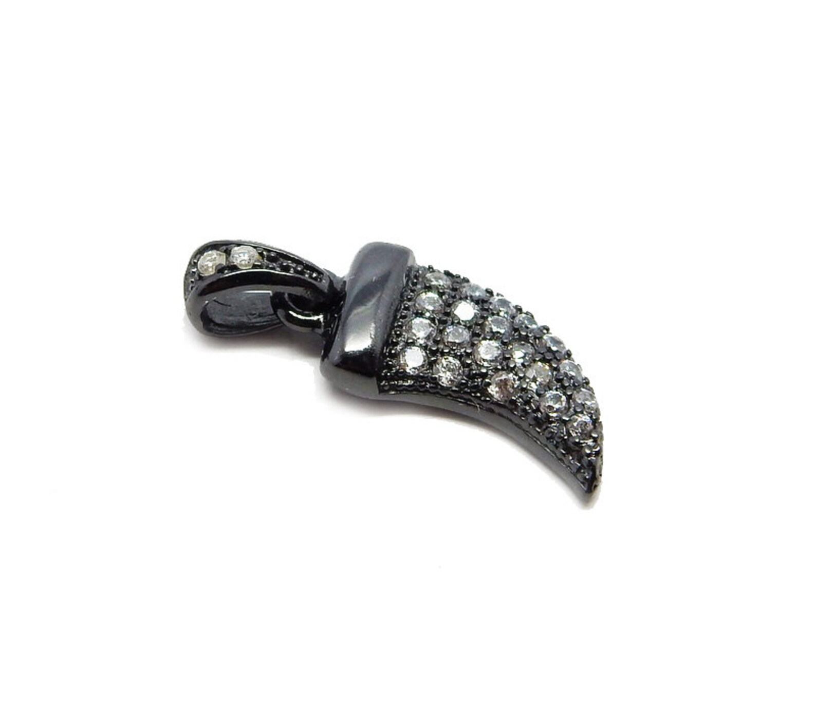 Petite Oxidized Sterling Silver Horn Pendant With Rhinestone Pave ...