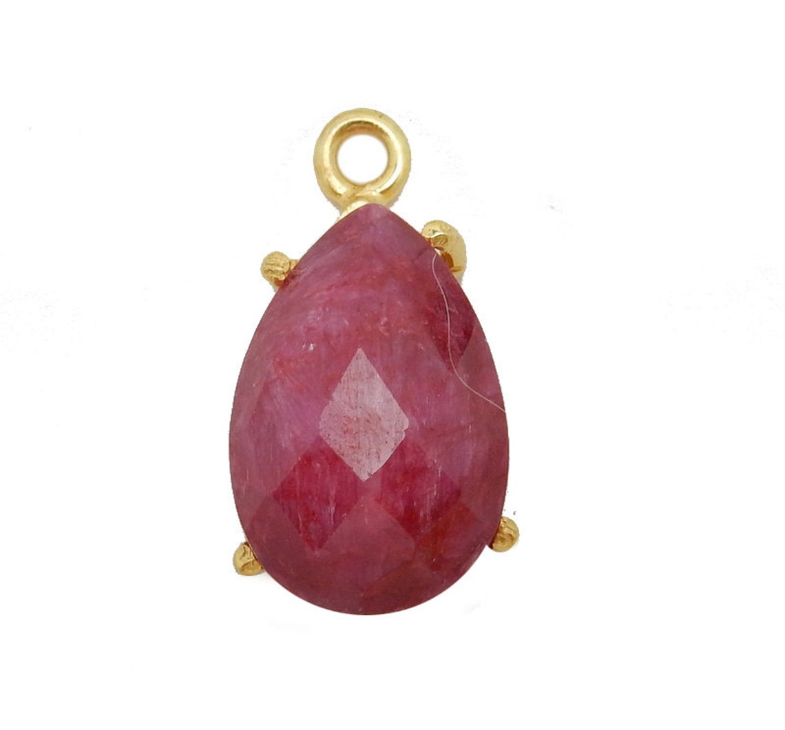 Gemstone Teardrop Pendant Dyed Ruby Teardrop Set in Gold - Etsy