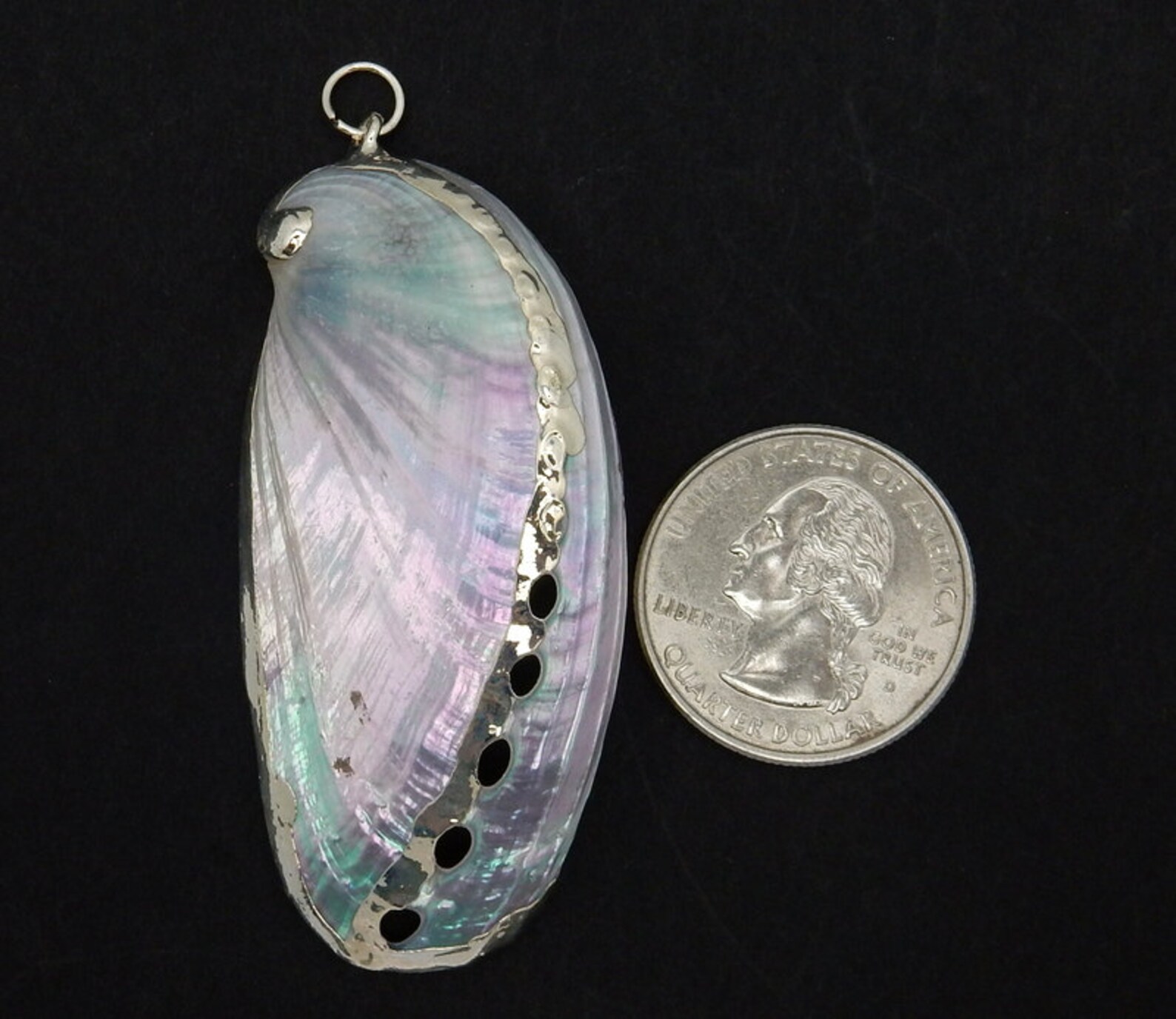 Electroplated Silver Edge Abalone Shell Pendant S83B14-06 | Etsy