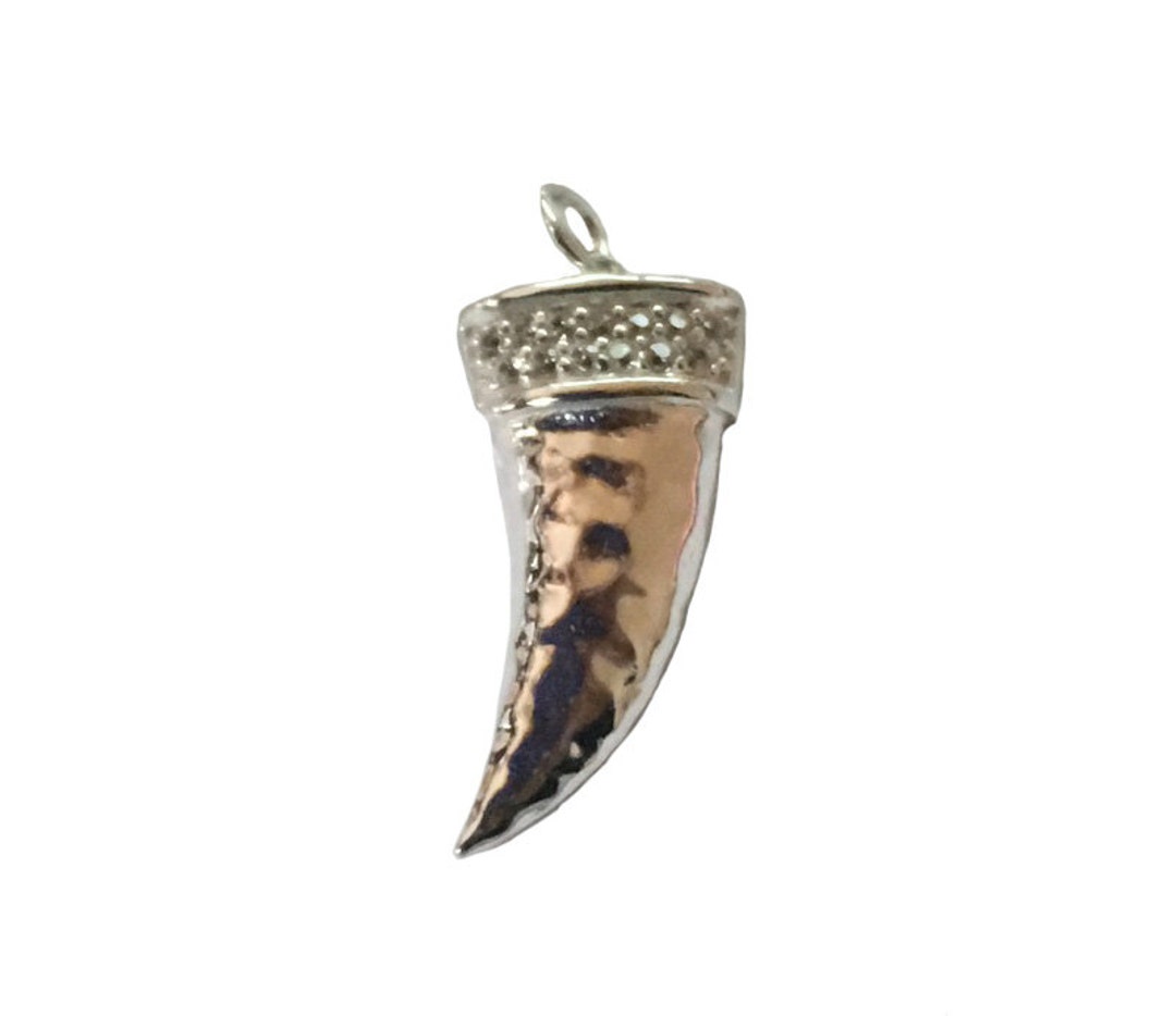 Silver Rhinestone Horn -- Petite Sterling Silver Horn Pendant With ...