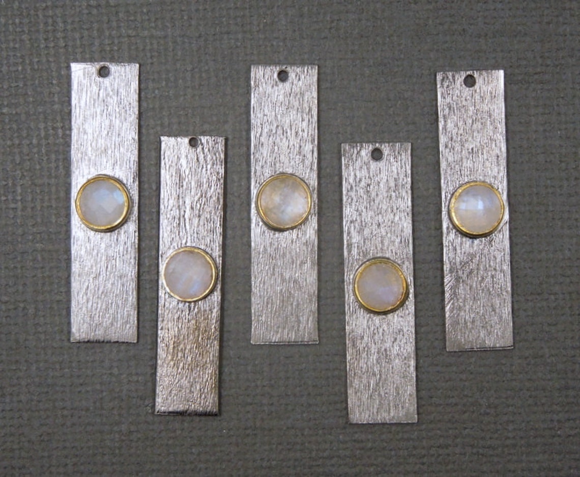 Moonstone Gemstone Bar Oxidized Sterling Silver Bar Charm - Etsy