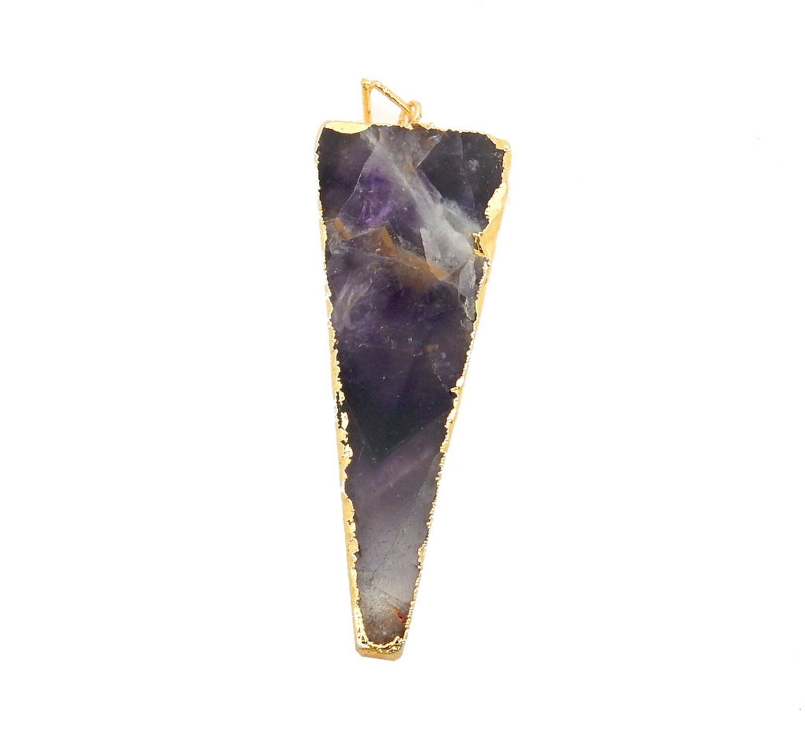 Amethyst Triangle Pendant With 24k Gold Electroplated Edge and | Etsy
