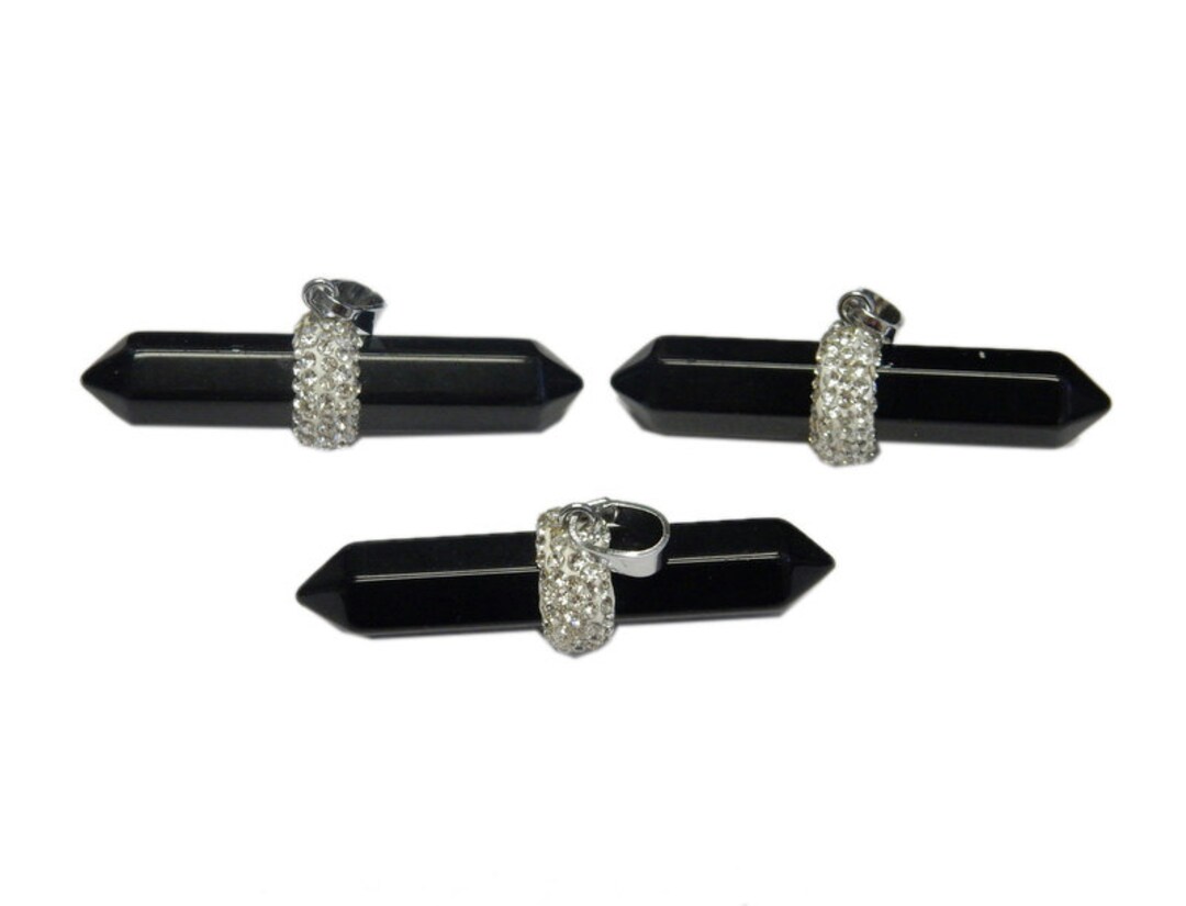 Black Onyx Point Pendant - Large Thin Double Terminated Gemstone Nugget ...