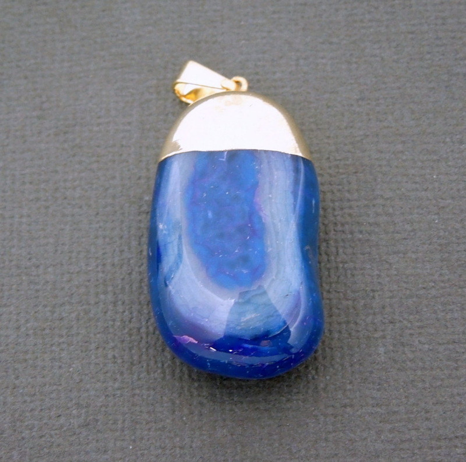 Large Natural Blue Agate Pendant Tumbled Agate Pendant With | Etsy