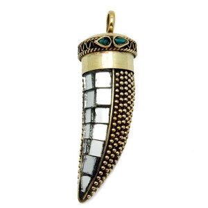 Tibetan Mosaic Mirror and Brass Dotted Horn Pendant With Small ...