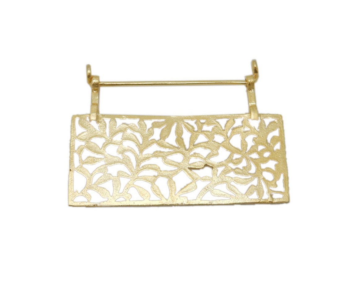 Gold Toned Rectangle Double Bail Pendant With Intricate - Etsy