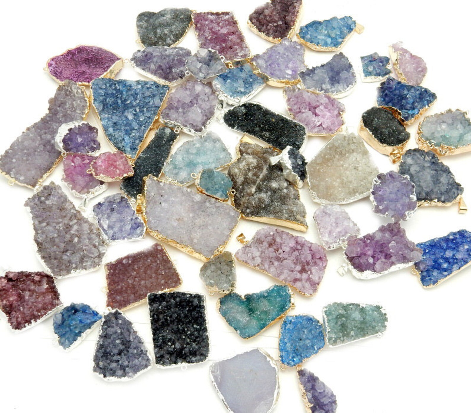 Druzy Pendant Freeform Black Druzy Pendant With Electroplated - Etsy