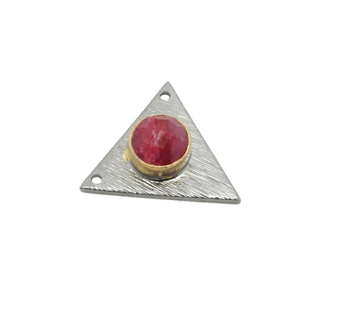 Dyed Ruby Gemstone Triangle -- Oxidized Sterling Silver Triangle ...