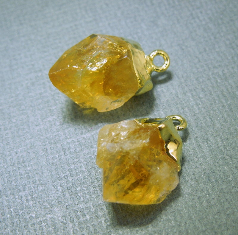 Citrine Point Pendant-- Petite Raw Citrine Charms Pendants With Gold ...