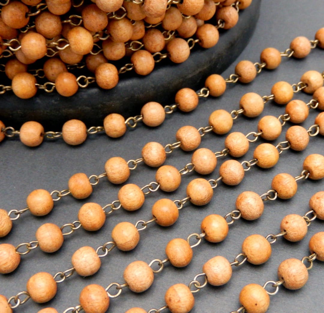 Light Brown Bone Chain -- Antique Gold Toned Wire Link Bone Beaded ...