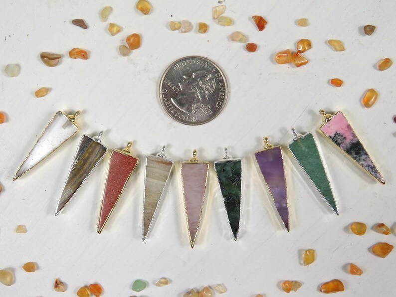 Gemstone Triangle Pendant With Electroplated 24k Gold or | Etsy