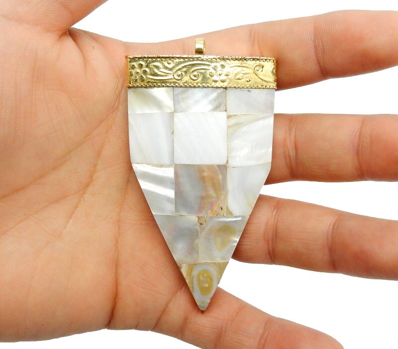 Mother of Pearl Shield Pendant With Brass Cap and Bail S72B1 - Etsy