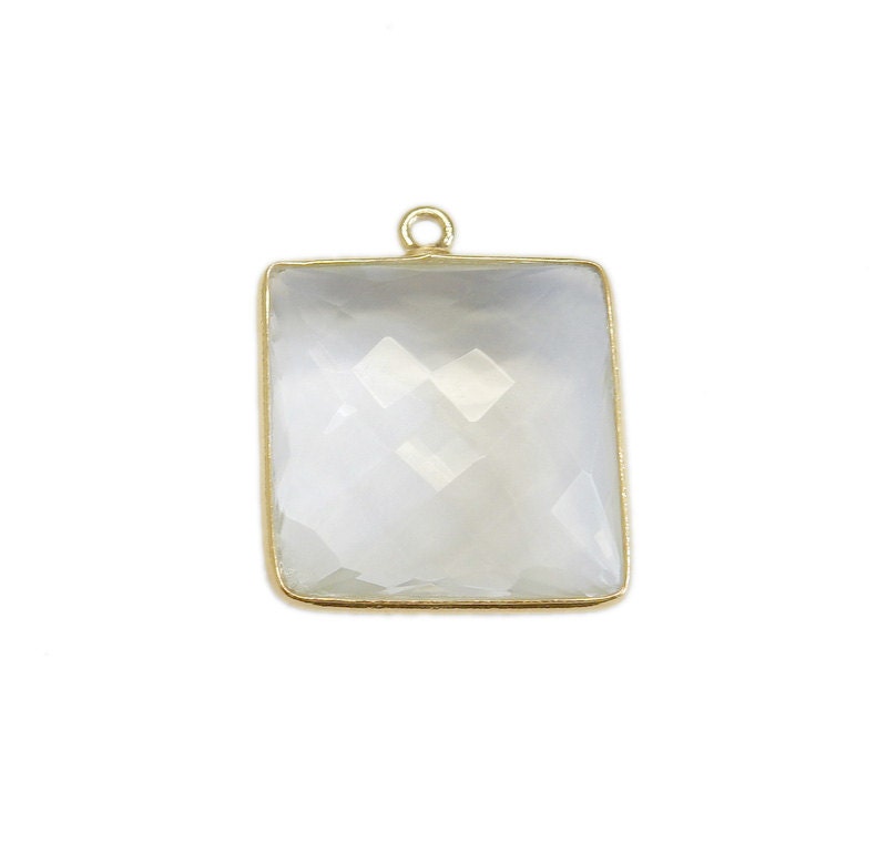 Crystal Quartz Square Pendant- 21mm Square With Gold Over Sterling ...