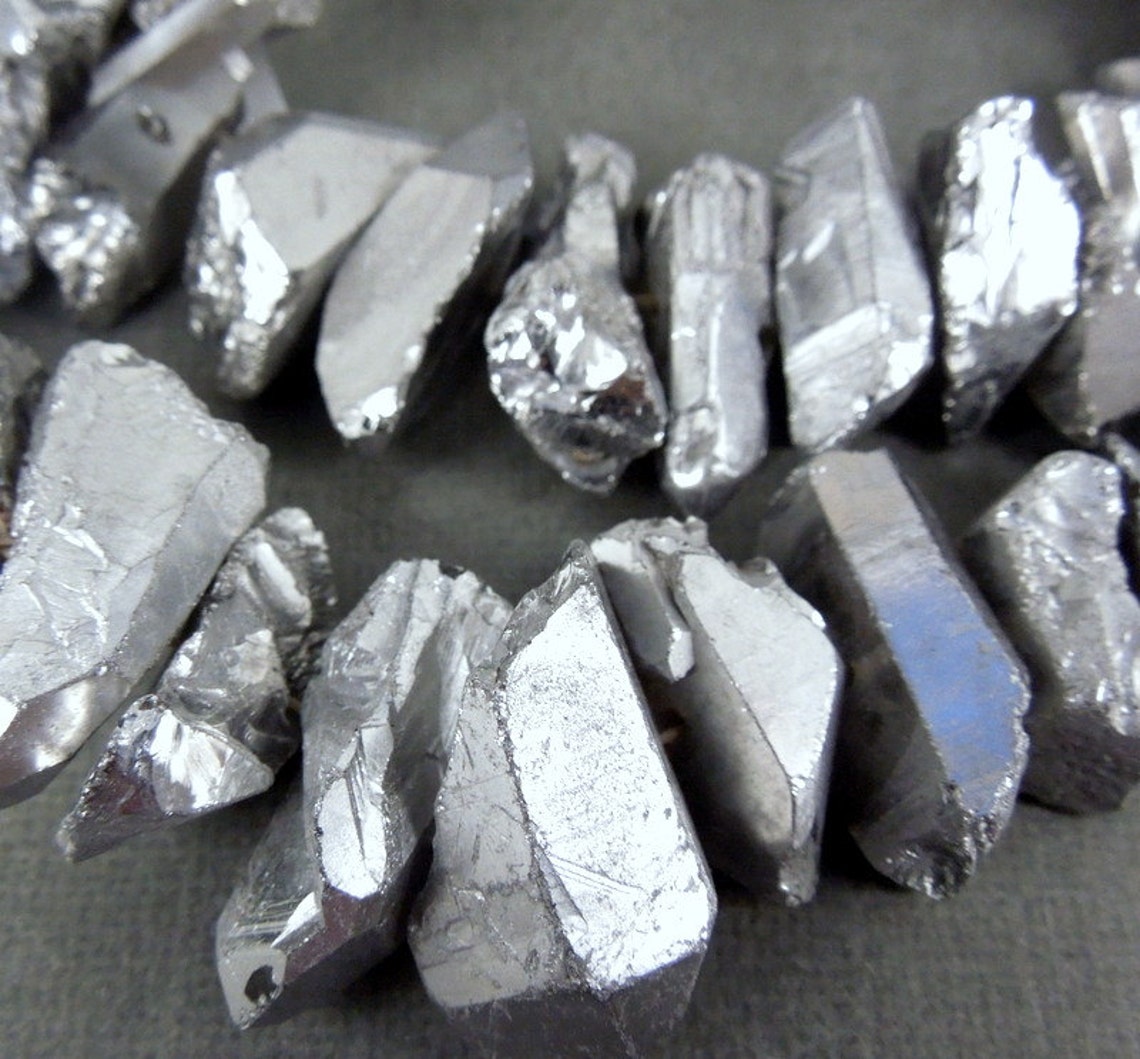 10pcs Silver Electroplated Crystal Quartz Point Nugget Beads-- 10 BEADS ...