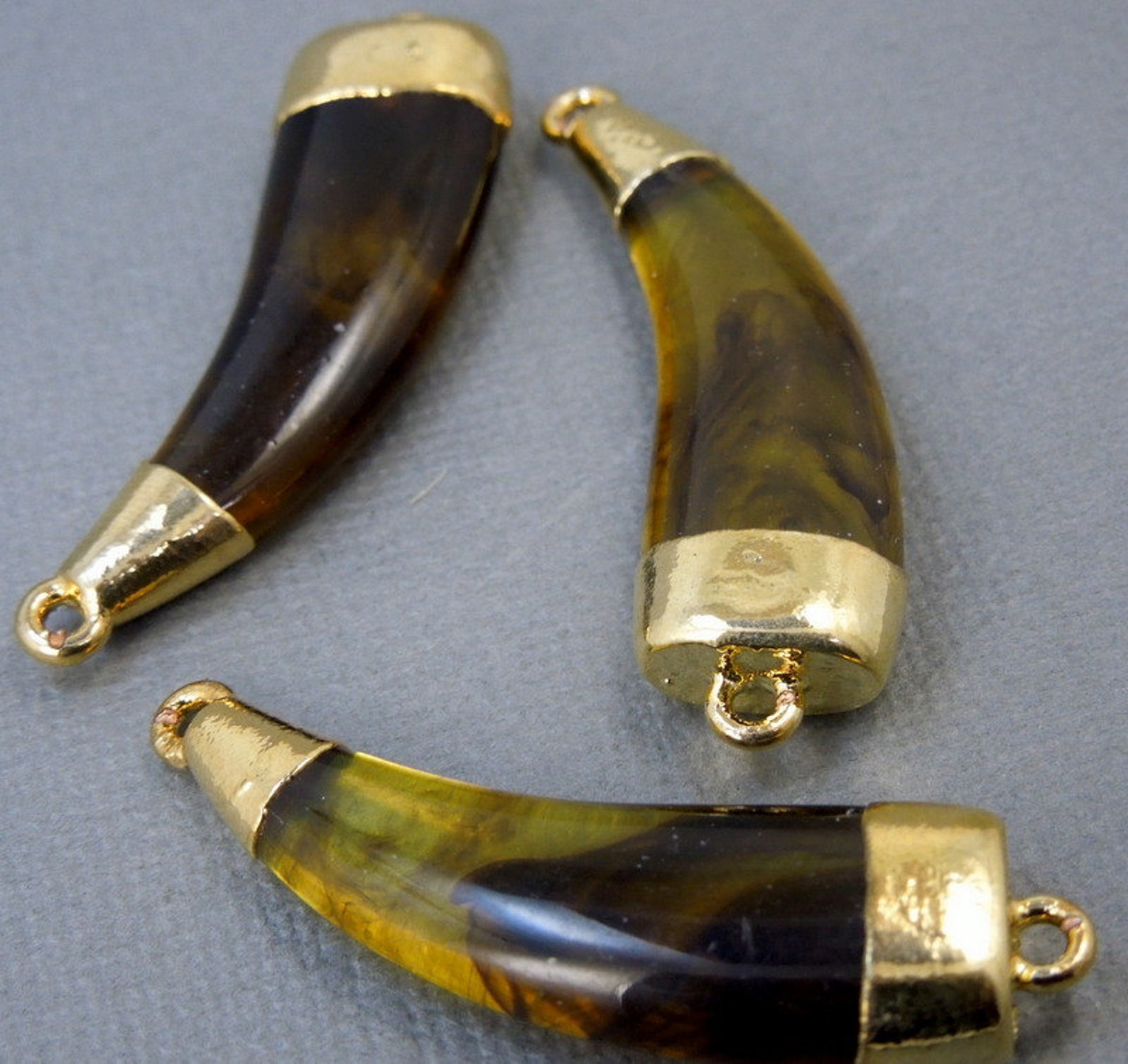 15% off SALE Sideways Horn Amber Resin Horn Double Bail | Etsy