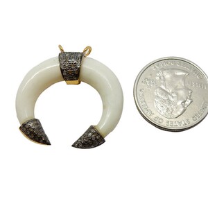 Pave Diamond White Bone Crescent Double Bail Pendant Set in a Gold Over ...