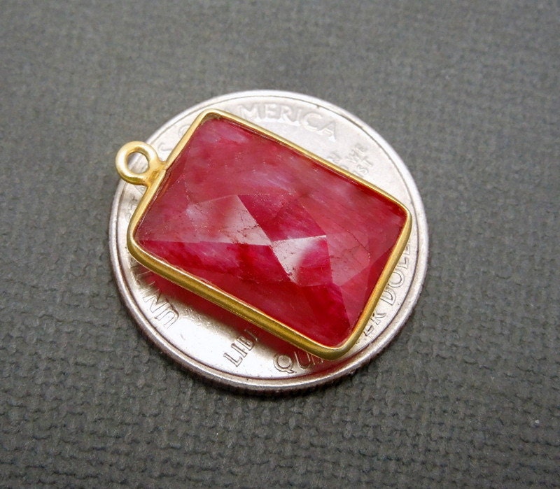 Dyed Ruby Station Rectangle Pendant 12mm X 16mm Gold Vermeil - Etsy