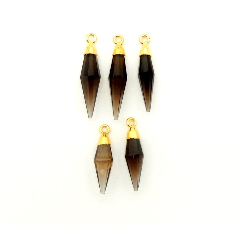 Petite Smokey Quartz Fancy Spike Pendant With 24k Gold Electroplated ...
