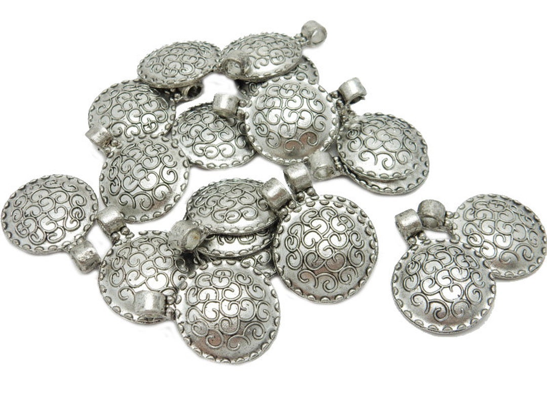5 Round Silver Toned Coin Pendant With Intricate Swirl Design - BULK ...
