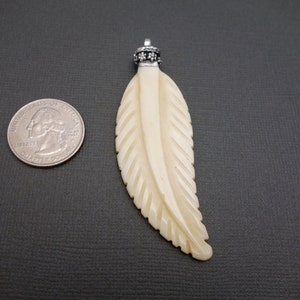 Bone Feather Pendant White Large Feather Pendant With Silver Plated Top ...