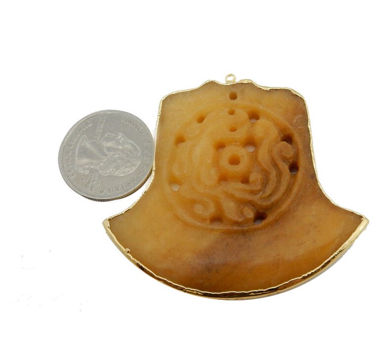 Tan Jade Shield Pendant With Intricate Carved Center Design - Etsy