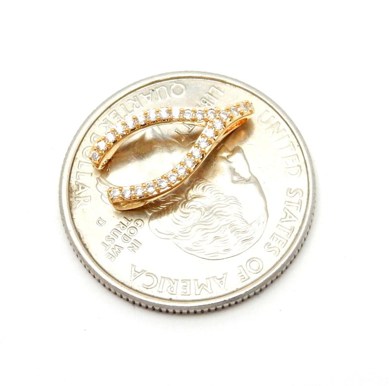 Wishbone Charm Gold Plated Wishbone Pendant With CZ - Etsy