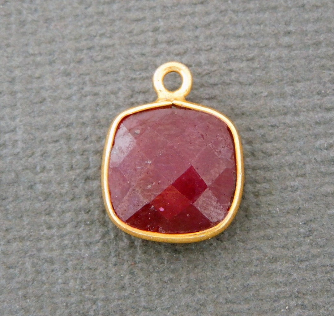 Dyed Ruby Station Square Pendant - 9mm Gold Over Sterling Bezel Link ...