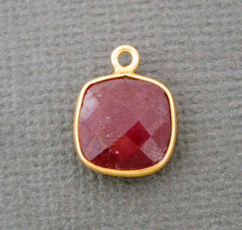 Dyed Ruby Station Square Pendant - 9mm Gold Over Sterling Bezel Link ...