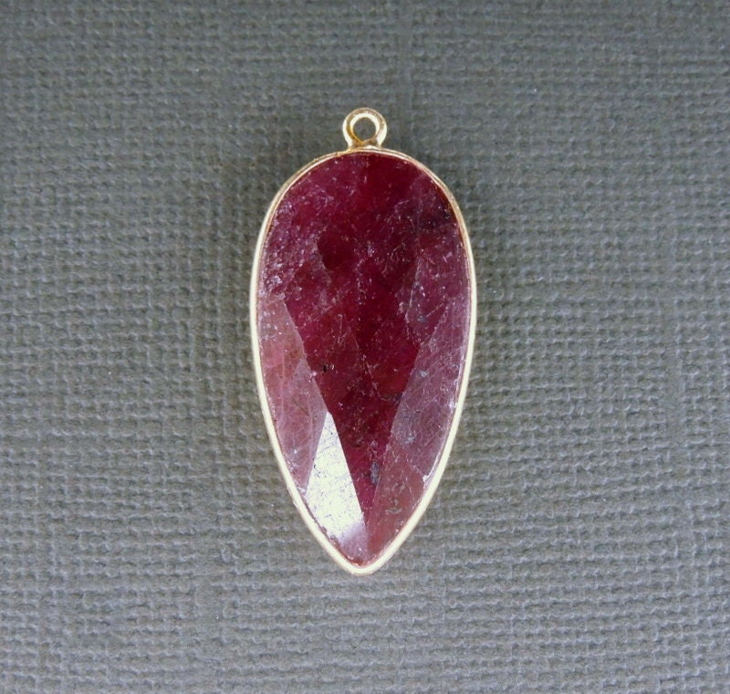 Dyed Ruby Teardrop Pendant 30mm X 15mm Gold Over Sterling - Etsy