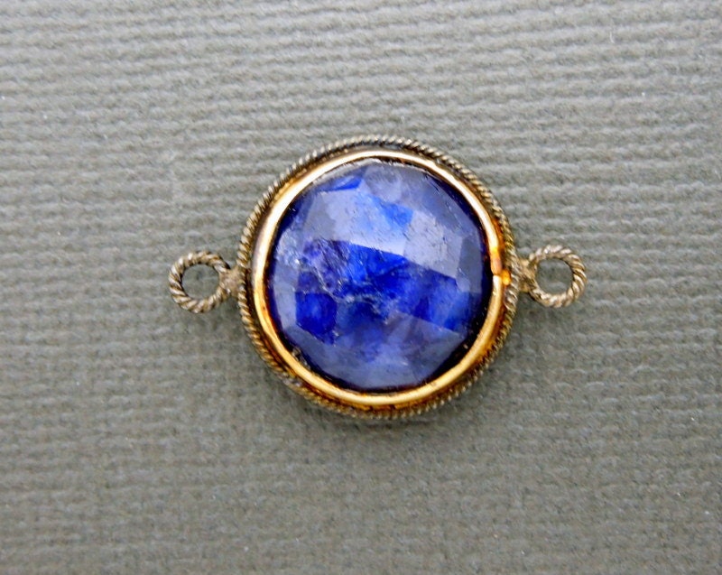 Lapis Lazuli Connector Pendant- 17mm Round With Gold and Braided ...