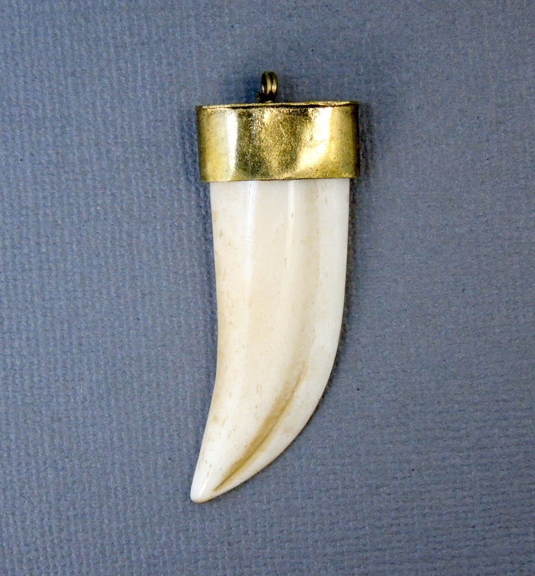 Tibetan White Carved Bone Horn Pendant With Brass Cap - Boho Fashion ...