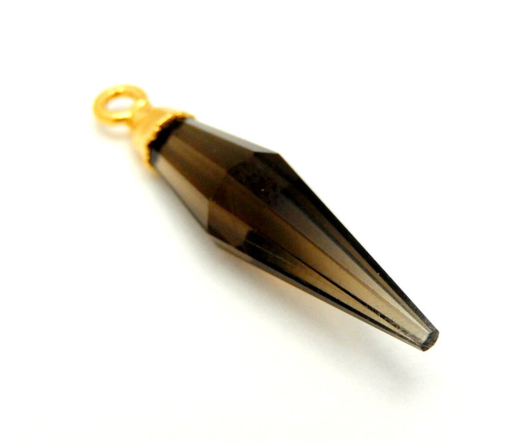 Petite Smokey Quartz Fancy Spike Pendant With 24k Gold Electroplated ...