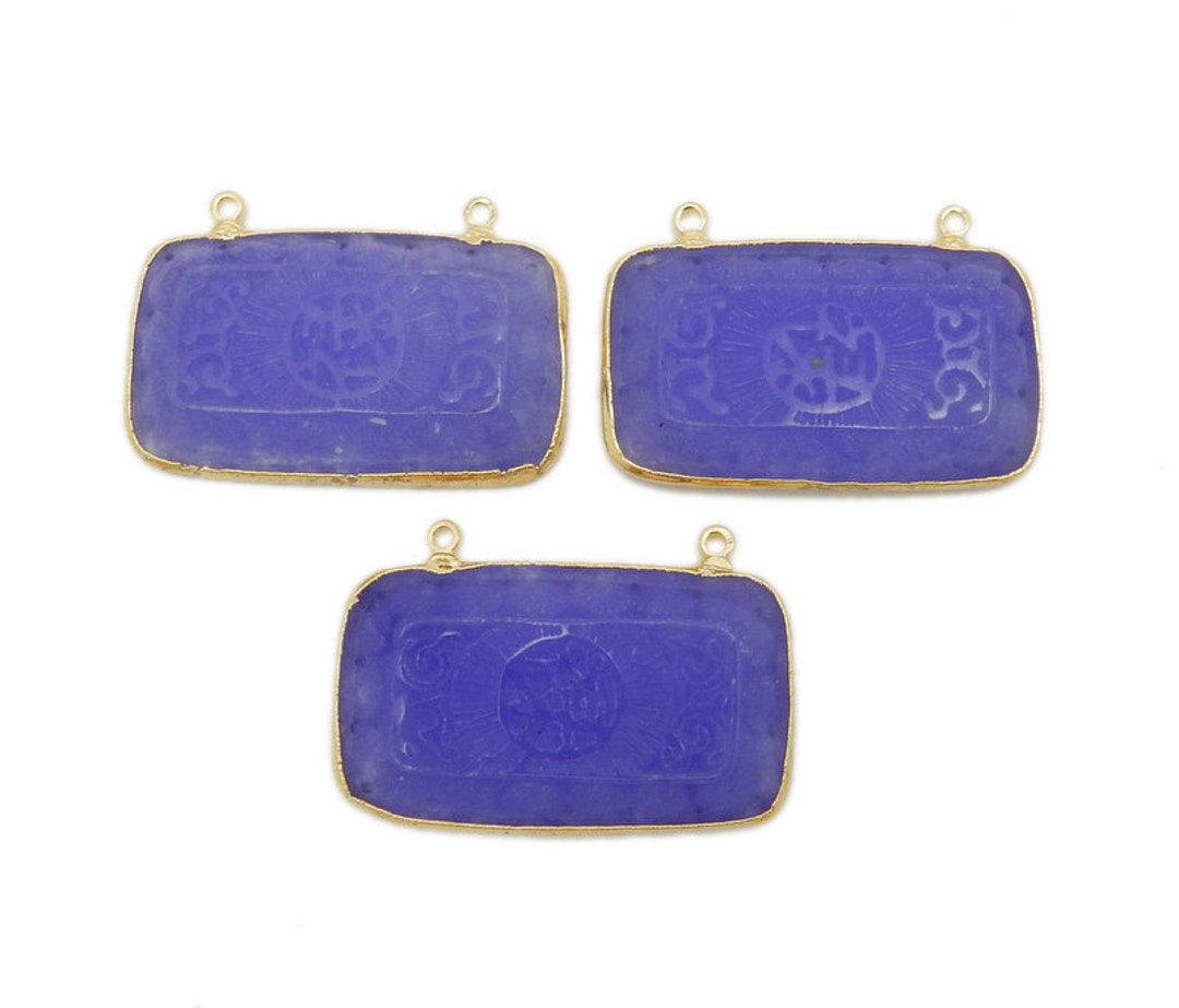 Purple Jade Quartzite Carved Double Bail Rectangle Pendant With ...