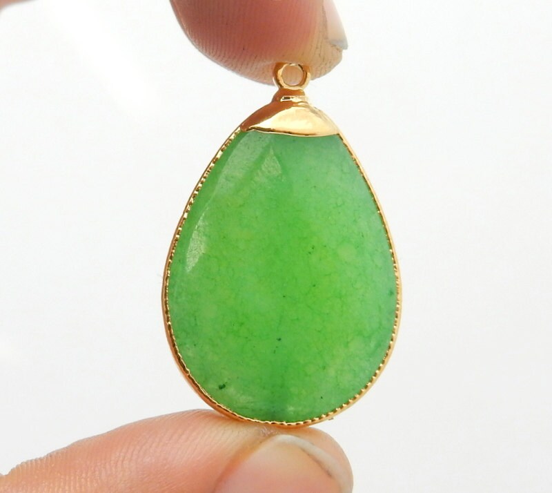 Light Green Jade Quartzite Drop Pendant With Electroplated 24k - Etsy