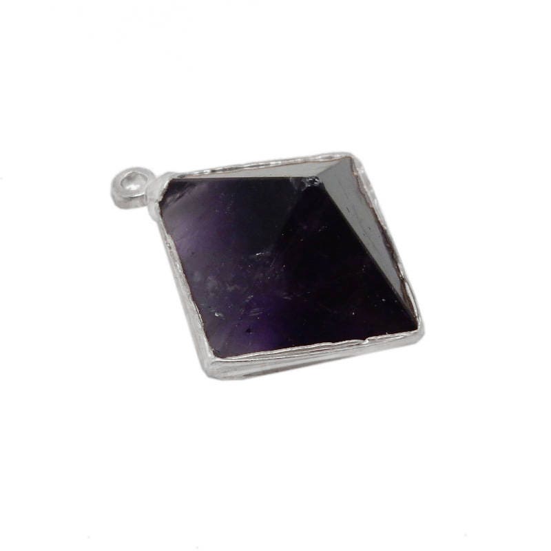 Gemstone Pyramid Pendant with Electroplated Silver Edge | Etsy