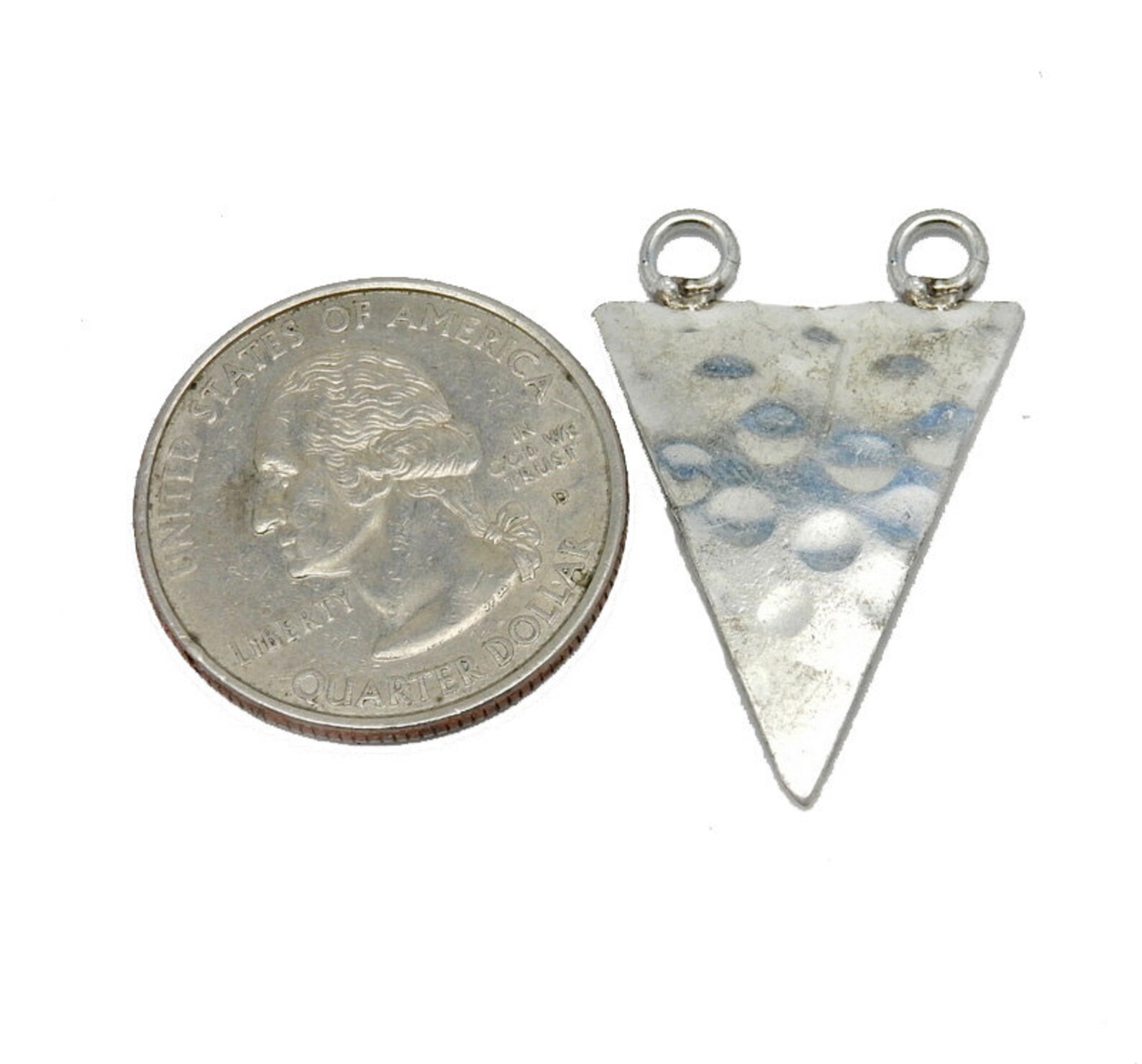 Hammered Silver Toned Triangle Double Bail Pendant | Etsy