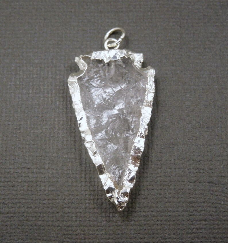 Crystal Quartz Arrowhead Pendant Charm Electroplated Silver - Made in ...