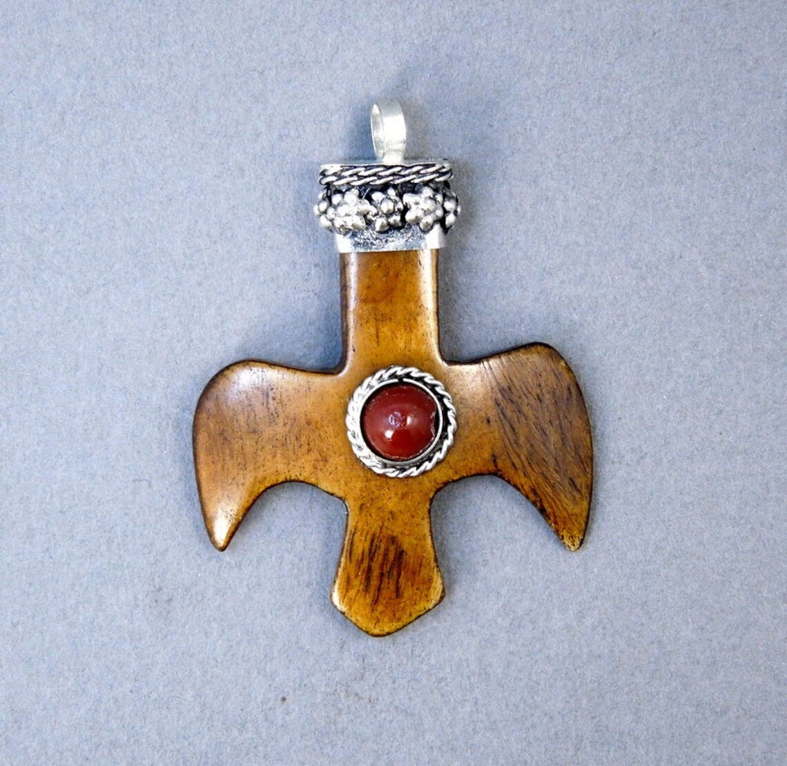 Tibetan Cross Pendant-- Wooden Dove Shaped Cross Pendant With Silver ...