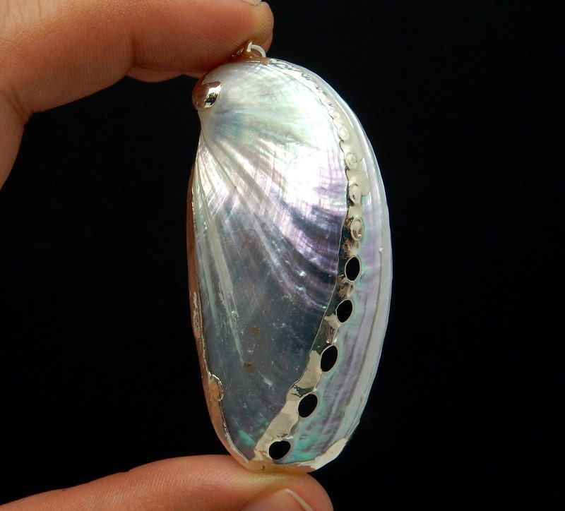 Electroplated Silver Edge Abalone Shell Pendant S83B14-06 | Etsy