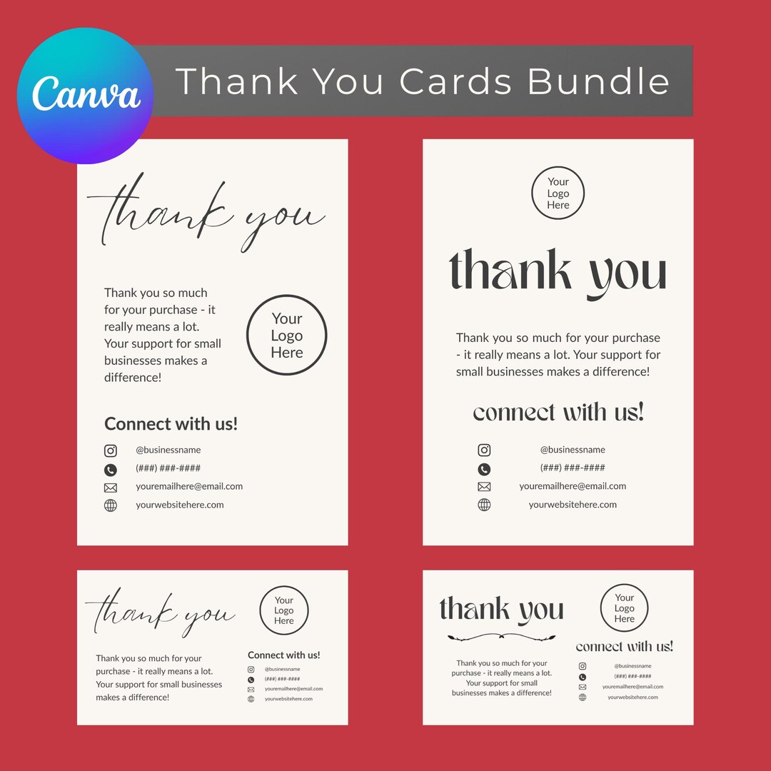 Editable Printable Thank You Note Canva Templates for Small Business ...